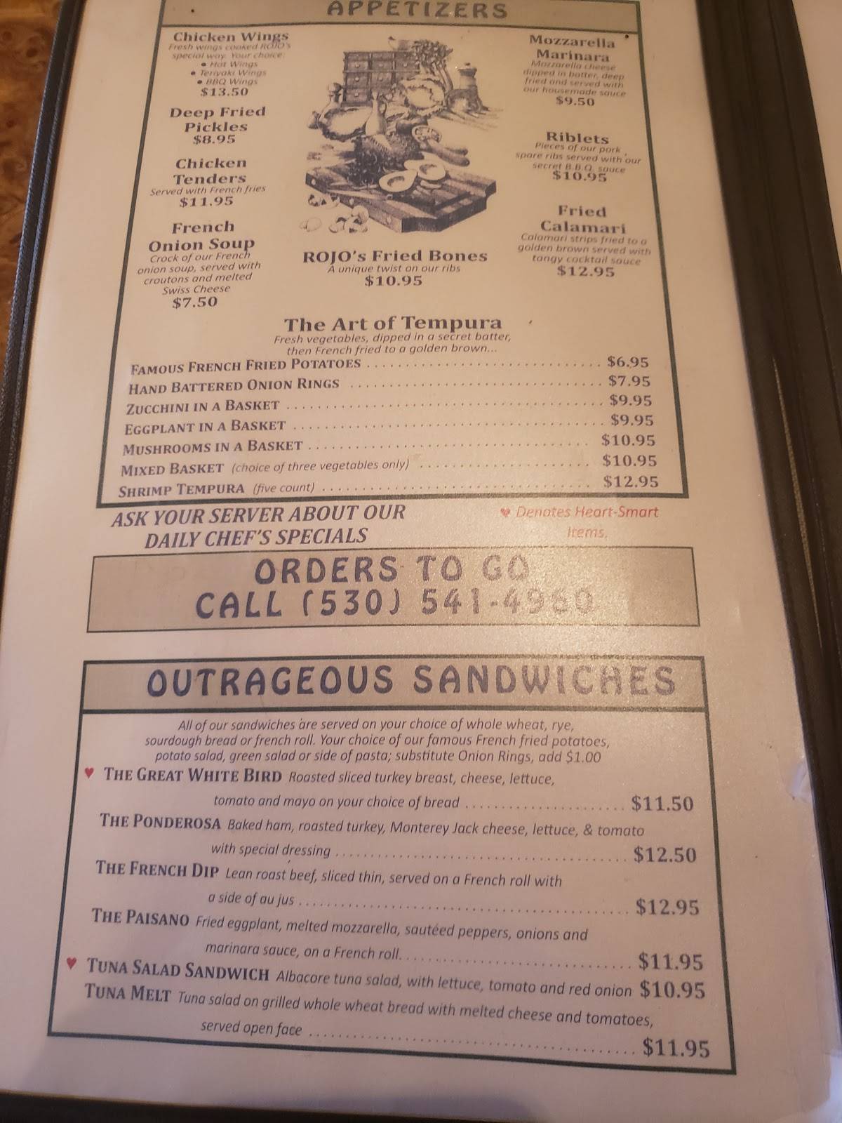 Menu at RoJo's Tavern BBQ, South Lake Tahoe