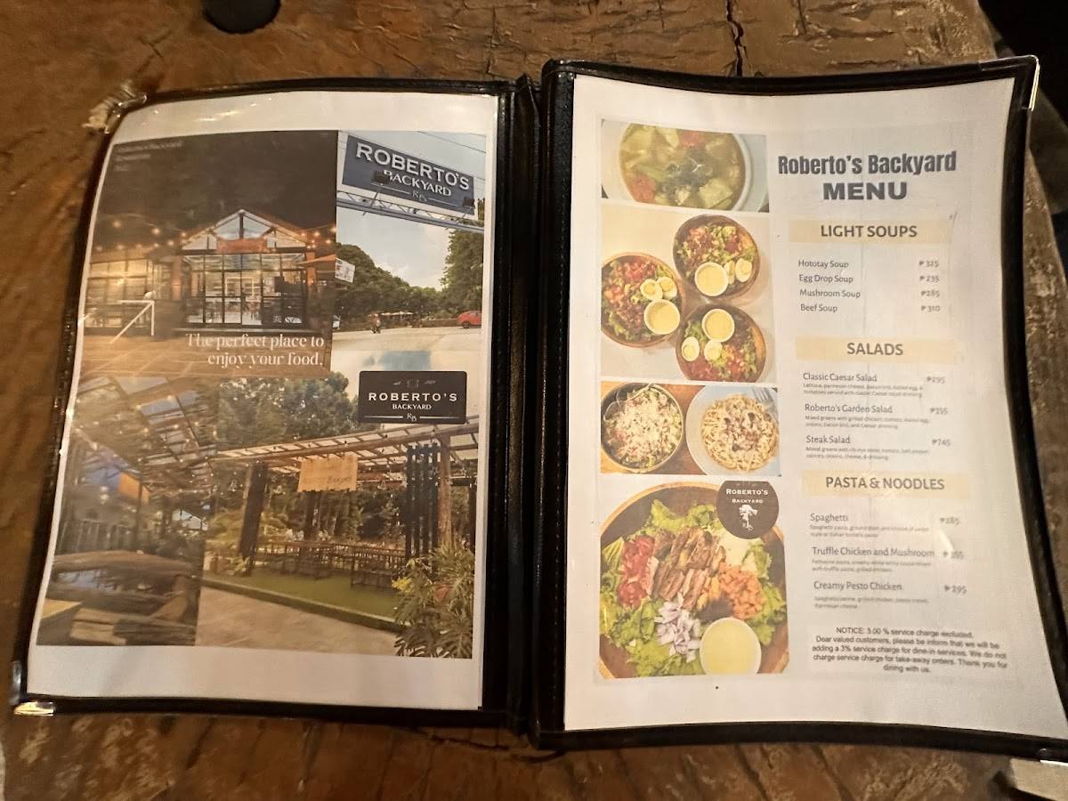 Menu at Roberto’s Backyard restaurant, San Carlos City