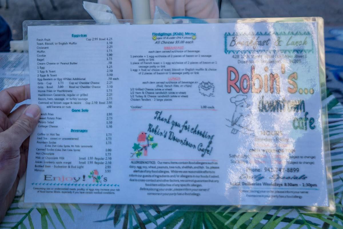 Menu at Robin's Downtown Cafe, Bradenton
