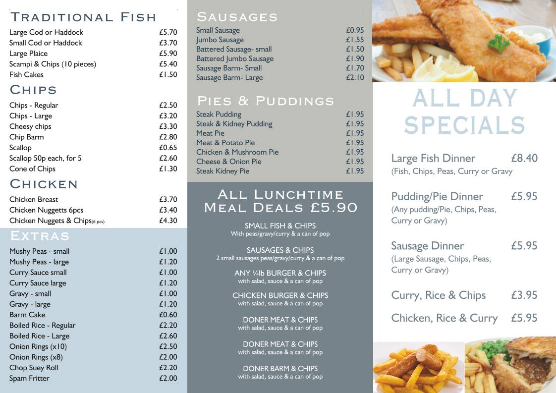 Menu at Robins Lane Chippy restaurant, St Helens