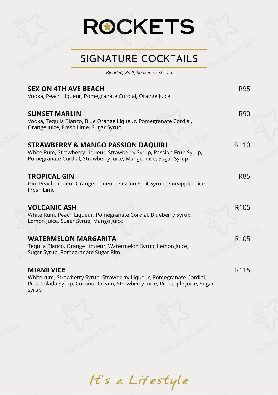 Menu at Rockets Restaurant Umhlanga, Umhlanga
