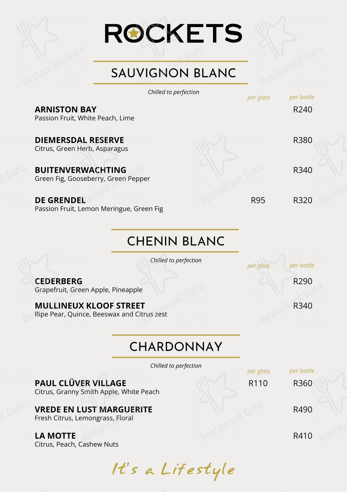 Menu at Rockets Restaurant Umhlanga, Umhlanga