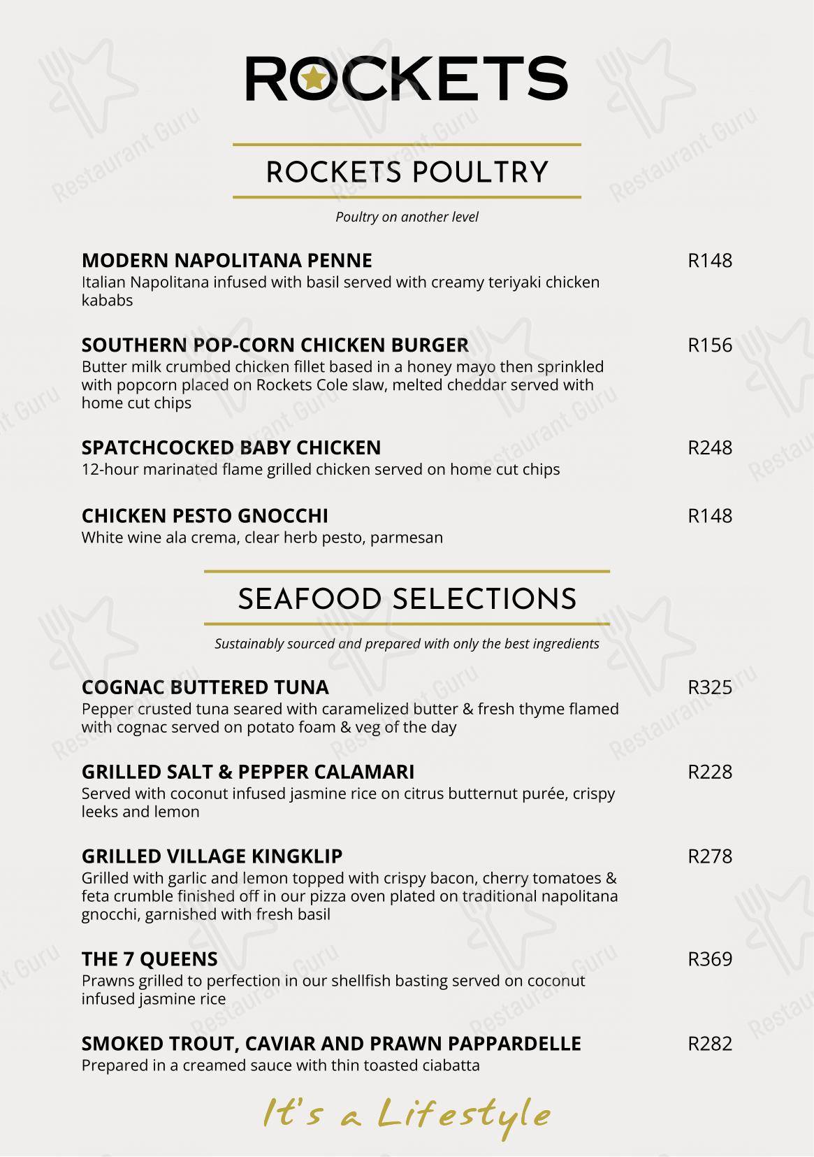 Menu at Rockets Restaurant Umhlanga, Umhlanga