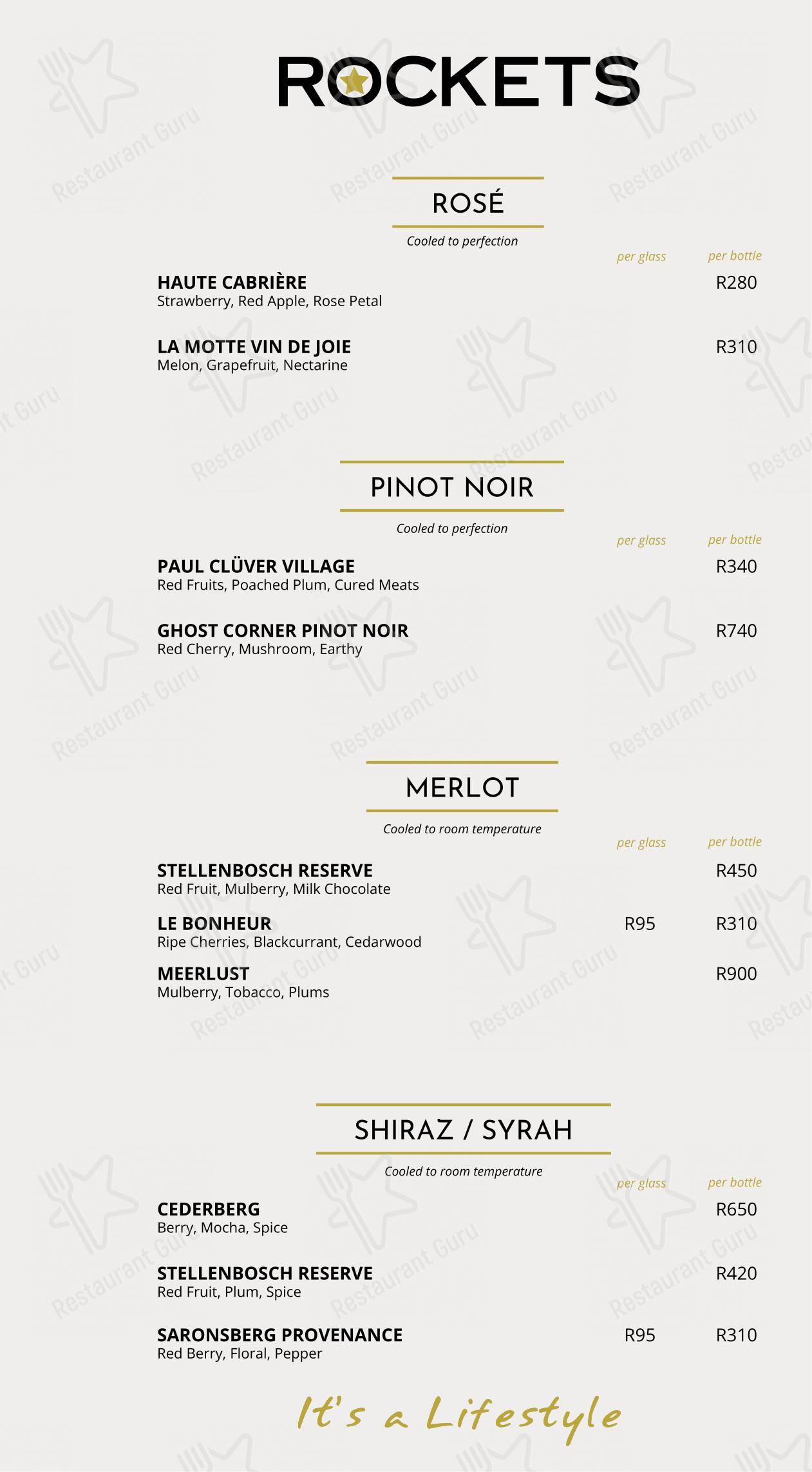 Menu at Rockets Restaurant Umhlanga, Umhlanga