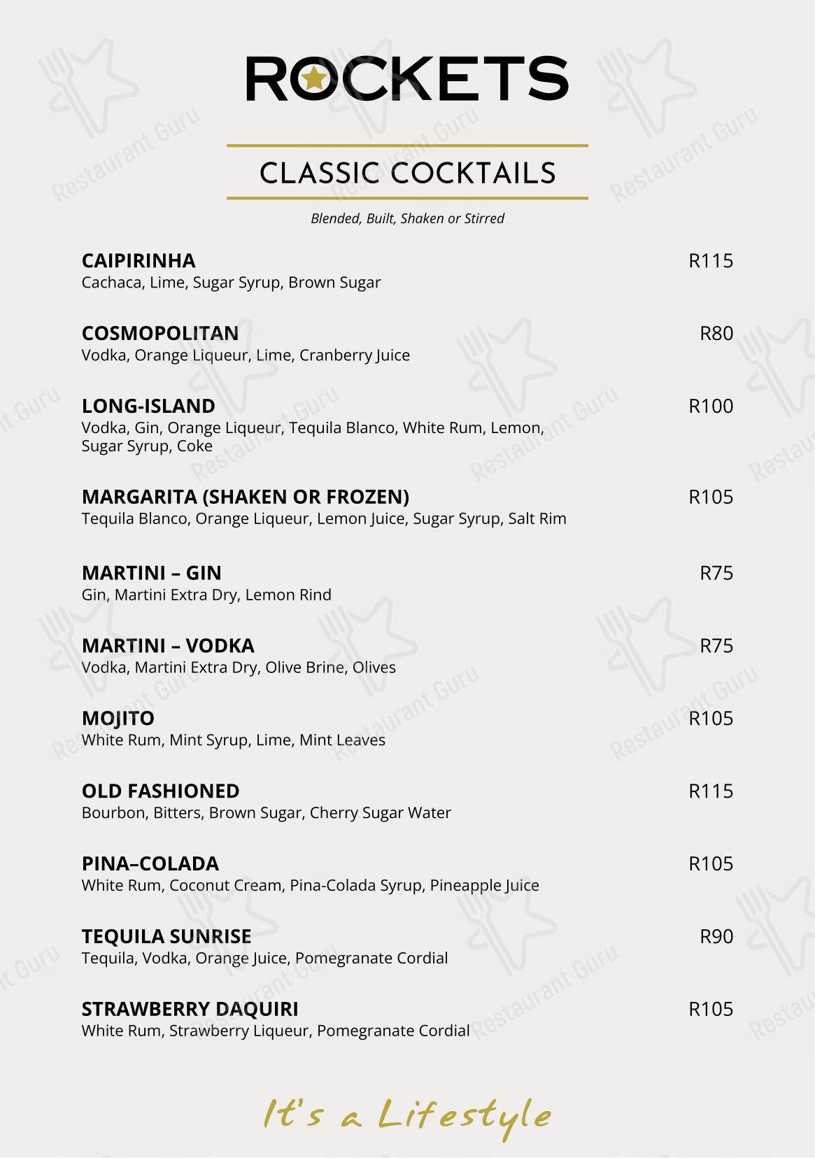 Menu at Rockets Restaurant Umhlanga, Umhlanga