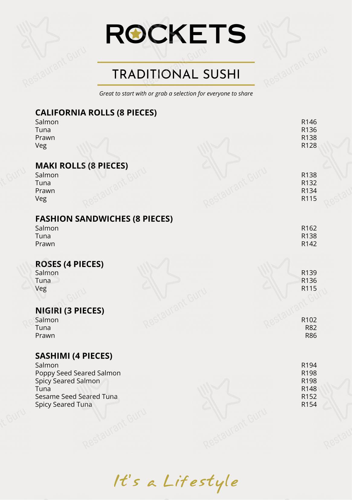 Menu at Rockets Restaurant Umhlanga, Umhlanga