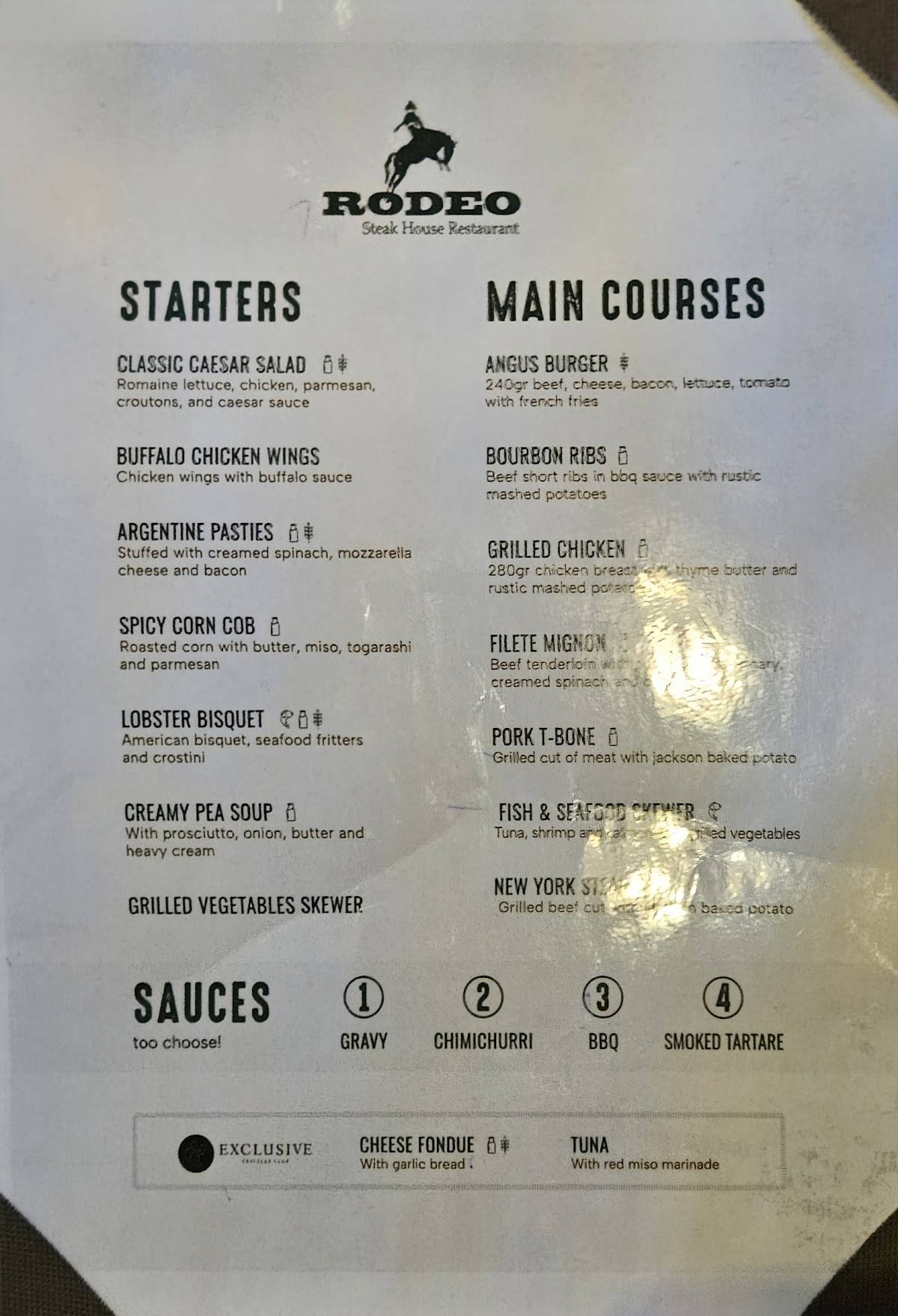 Menu at Rodeo restaurant, Punta Cana