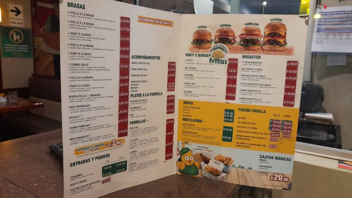 Carta del restaurante Roky's Salamanca, San Luis, Av. Los Quechuas 533