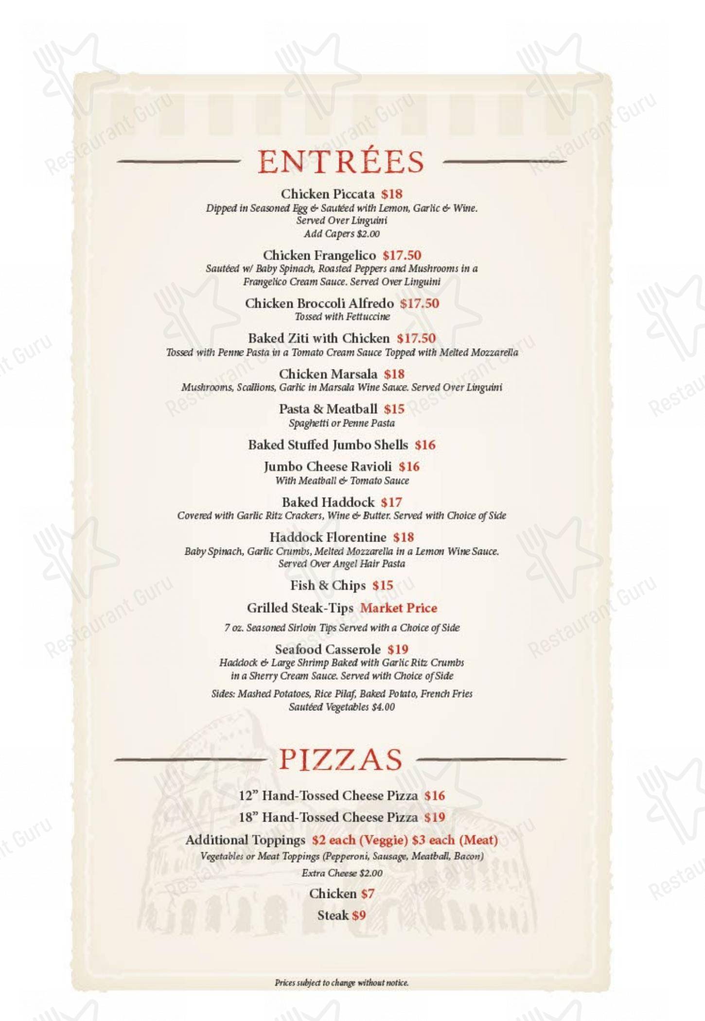 Menu at Roma Restaurant, Haverhill