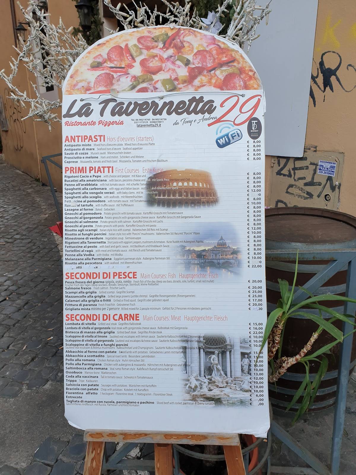 Menu at La Tavernetta 29 da Tony e Andrea pizzeria, Rome