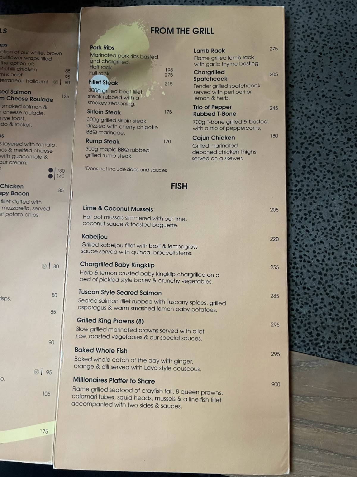 Menu at Lava Lounge restaurant, Roodepoort