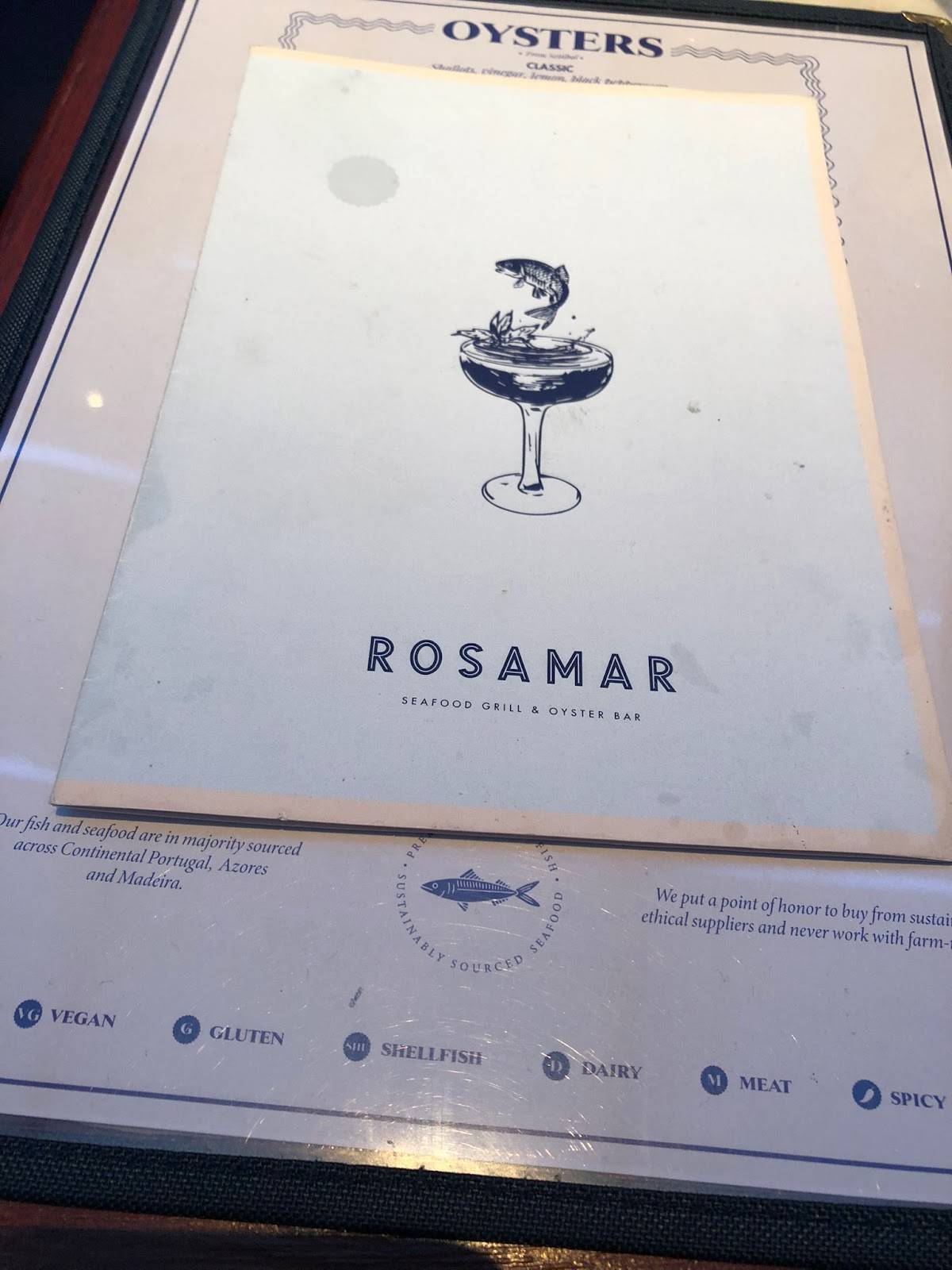 Menu at Rosamar restaurant, Lisbon