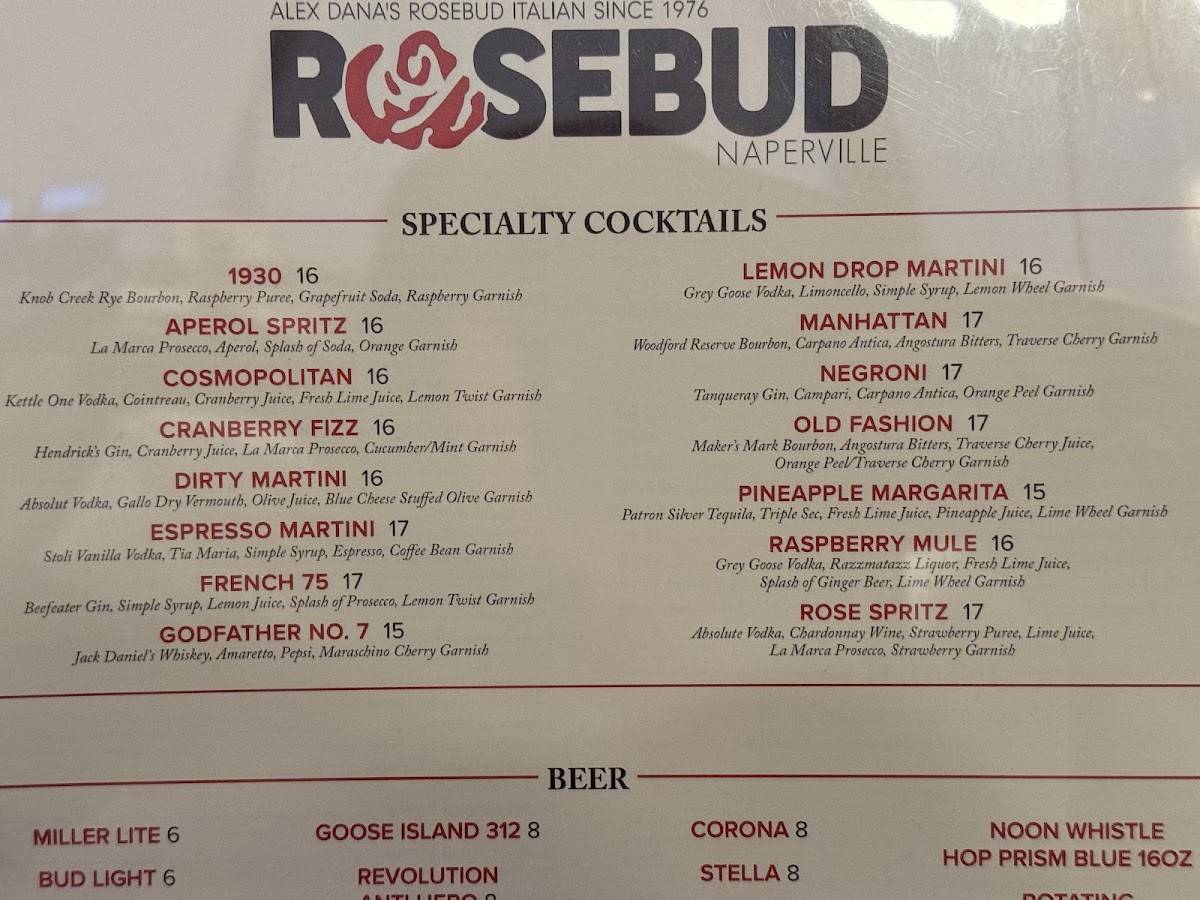 Menu at Rosebud Italian Specialties & Pizzeria, Naperville