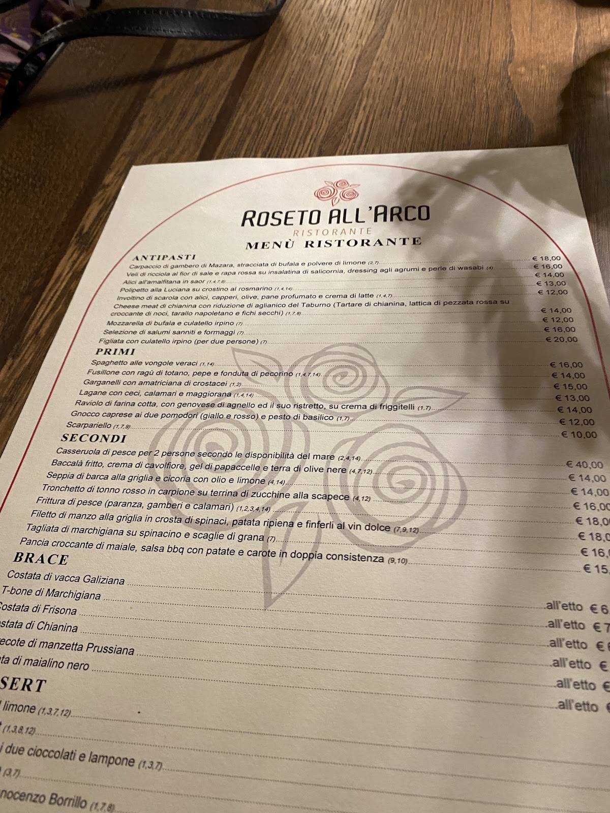 Menu at Roseto all'Arco restaurant, Benevento