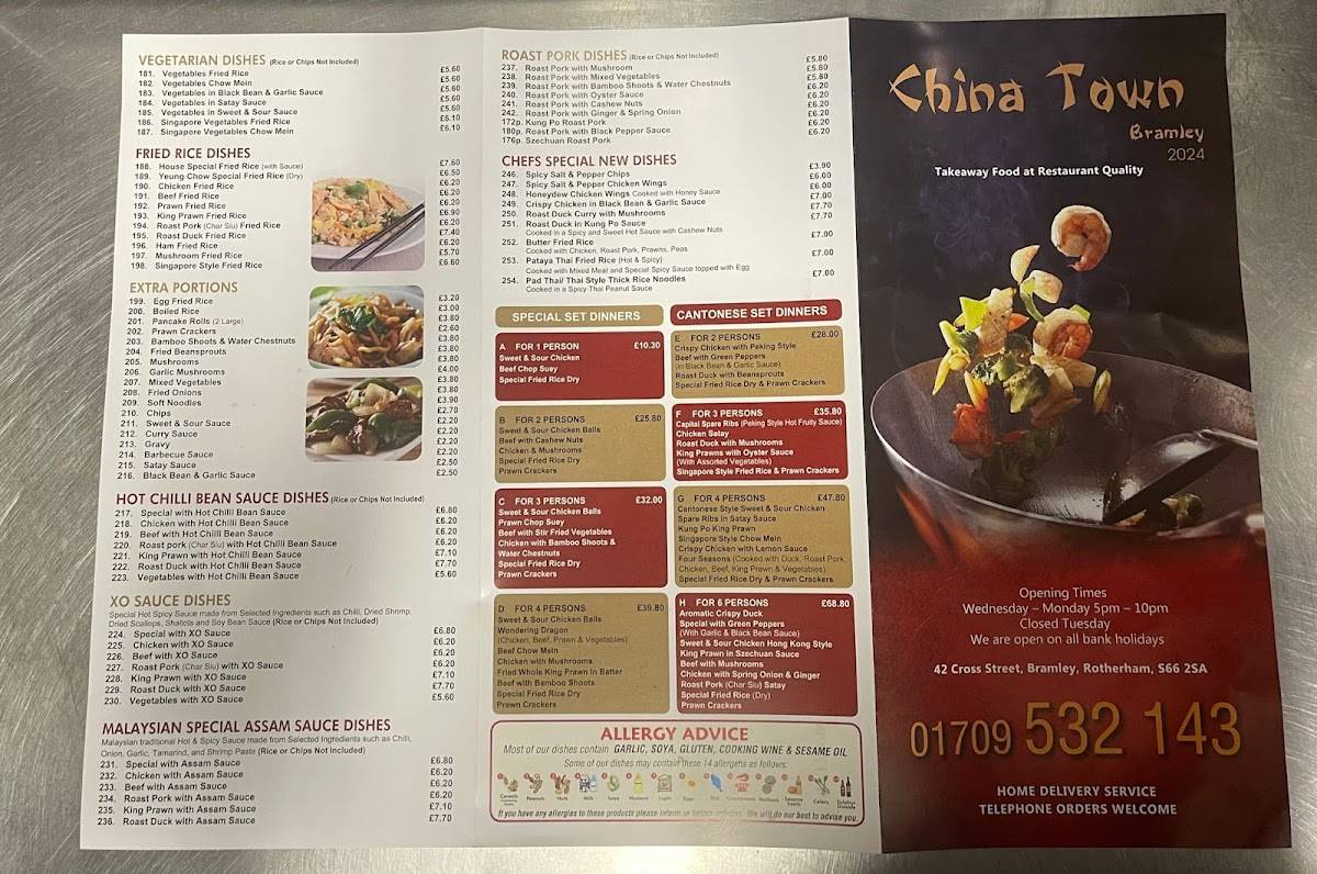 Menu at China Town fast food, Rotherham, 42 Cross St