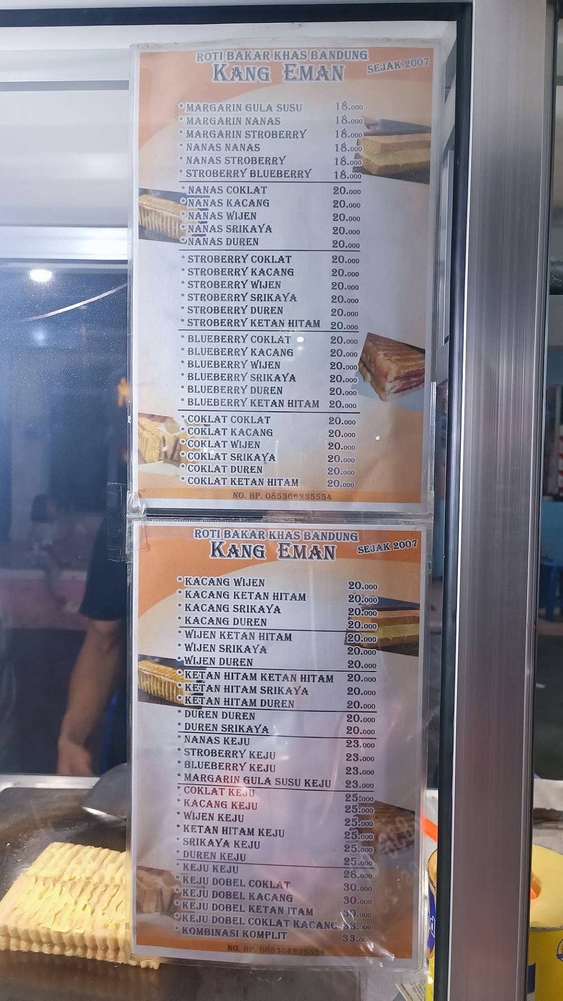 Carta del café Roti Bakar Khas Bandung - Kang Eman, Indonesia