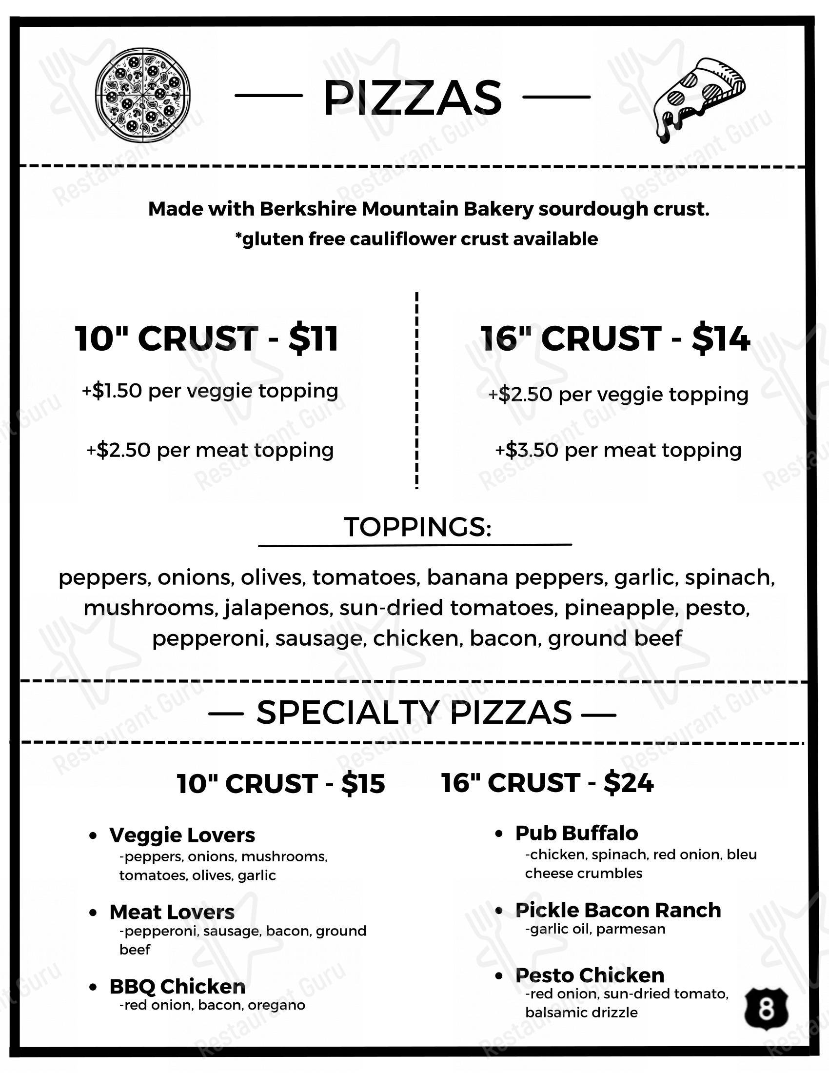 Menu at Route 8 Pub, Becket