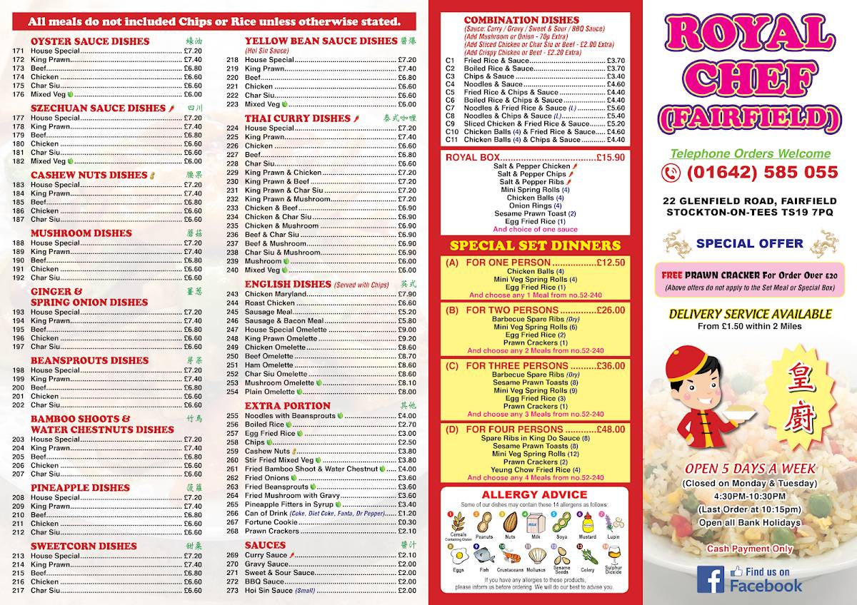 Menu at Royal Chef Fairfield fast food, Stockton-on-Tees, 22 Glenfield Rd