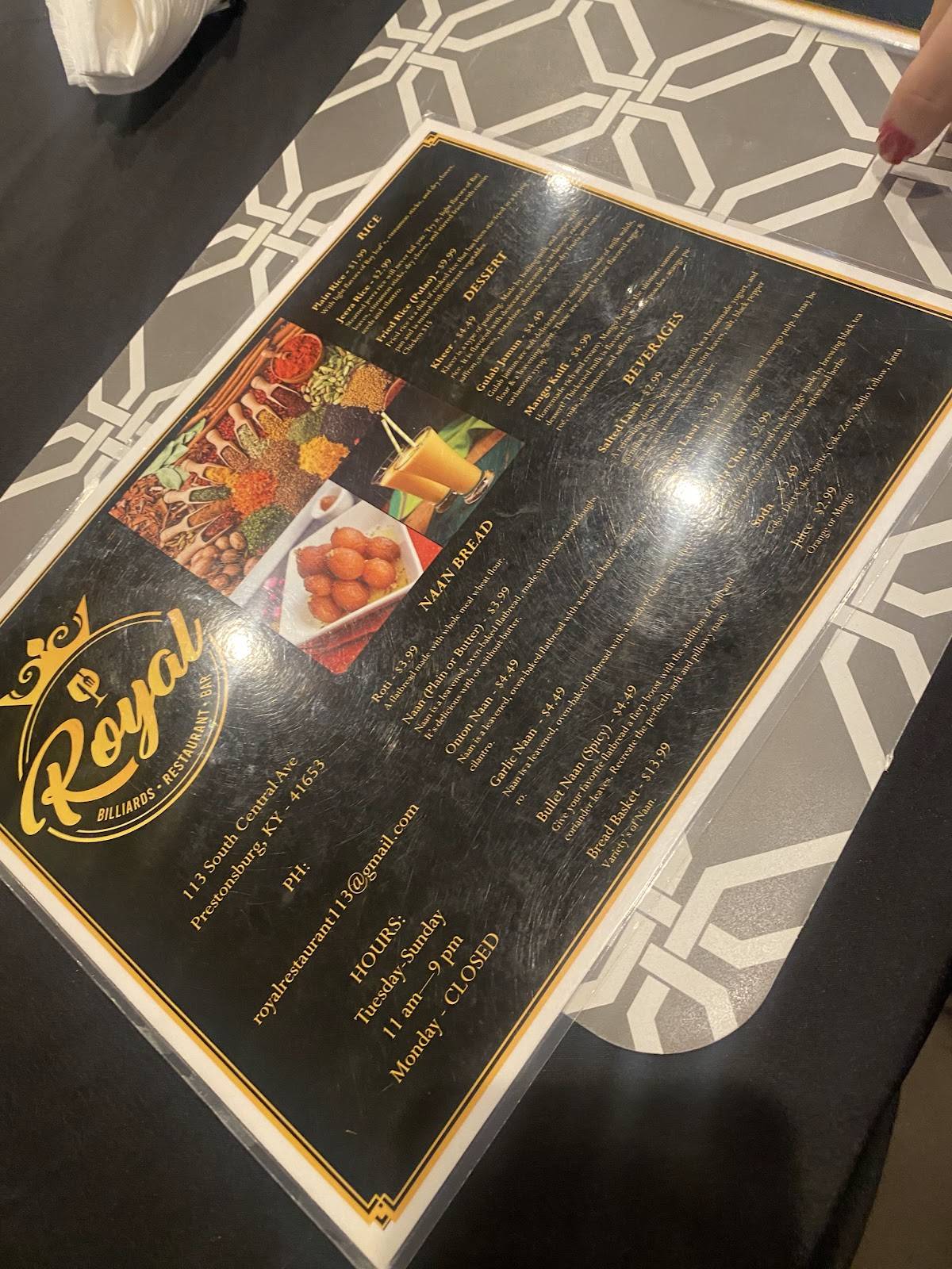 Menu at Royal Restaurant, Prestonsburg