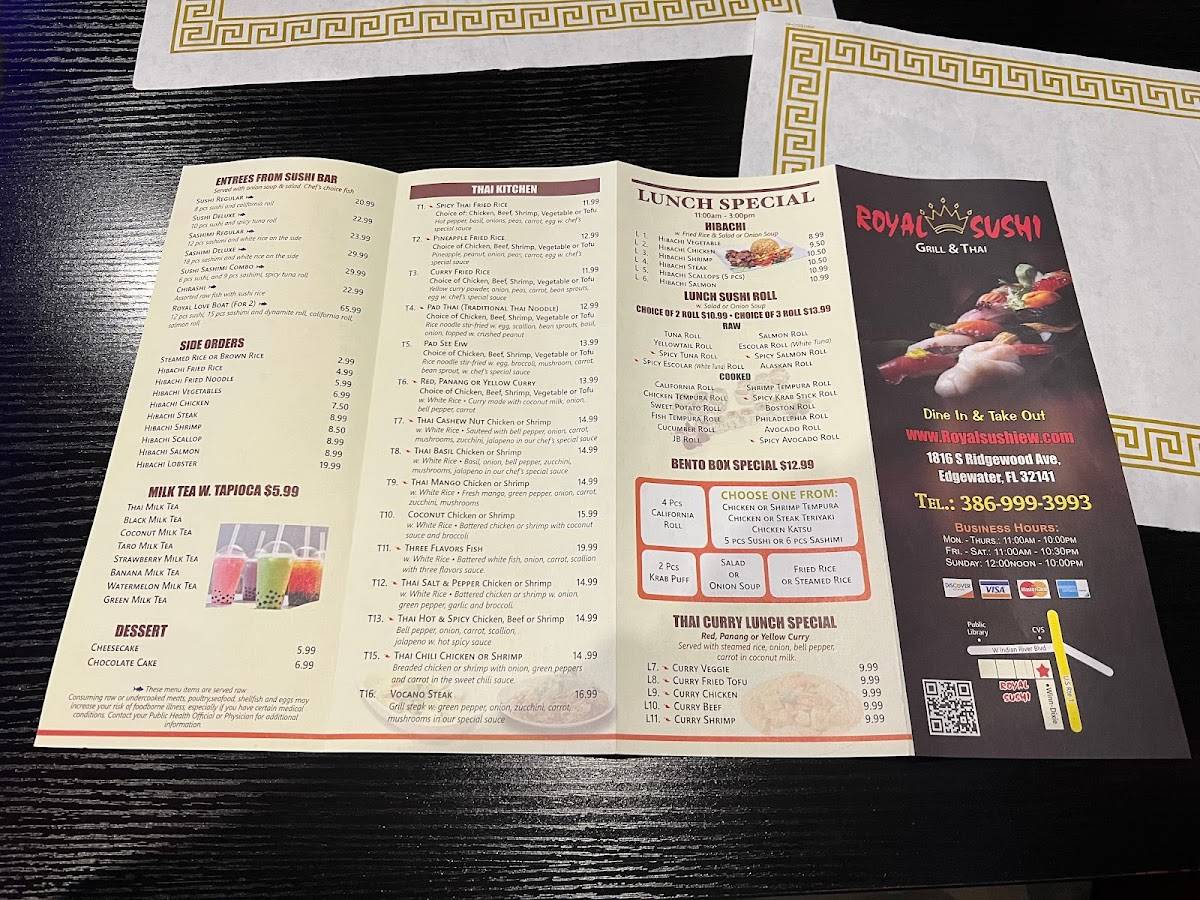 Menu at Royal Sushi Grill & Thai（Edgewater） restaurant, Edgewater