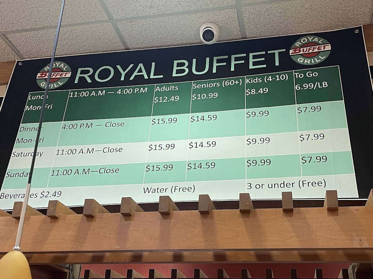 Menu at Royal buffet restaurant, Albuquerque