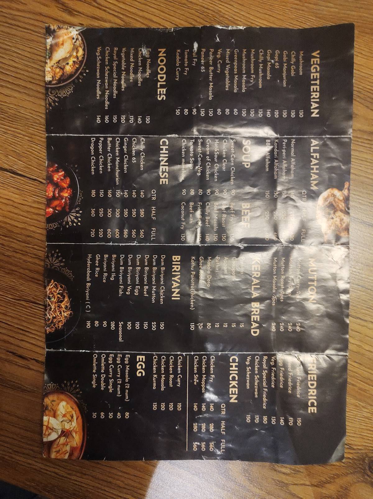 Menu at Royal kitchen, Chalakudy