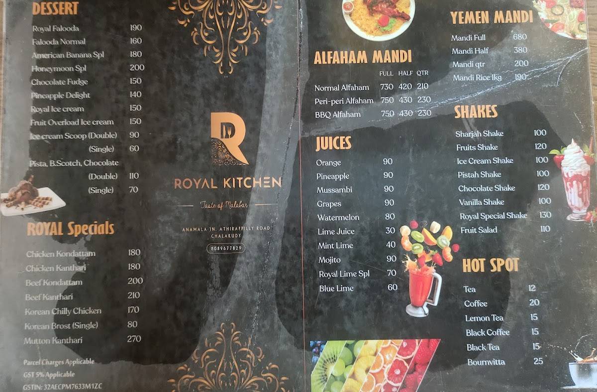 Menu at Royal kitchen, Chalakudy