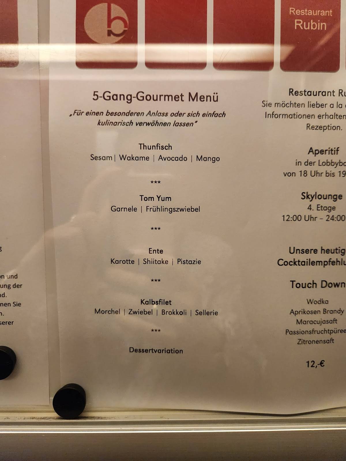 Speisekarte von Hotelrestaurant Rubin - derzeit nur für bora ...