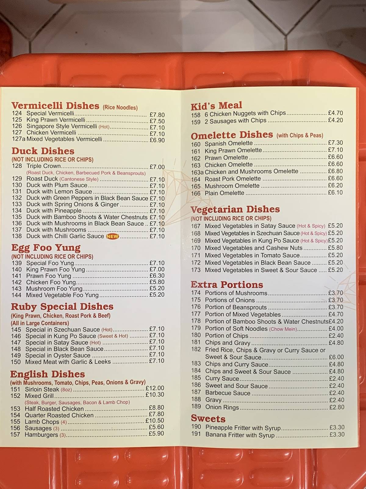 Menu at Ruby restaurant, Stoke-on-Trent, Leek Rd