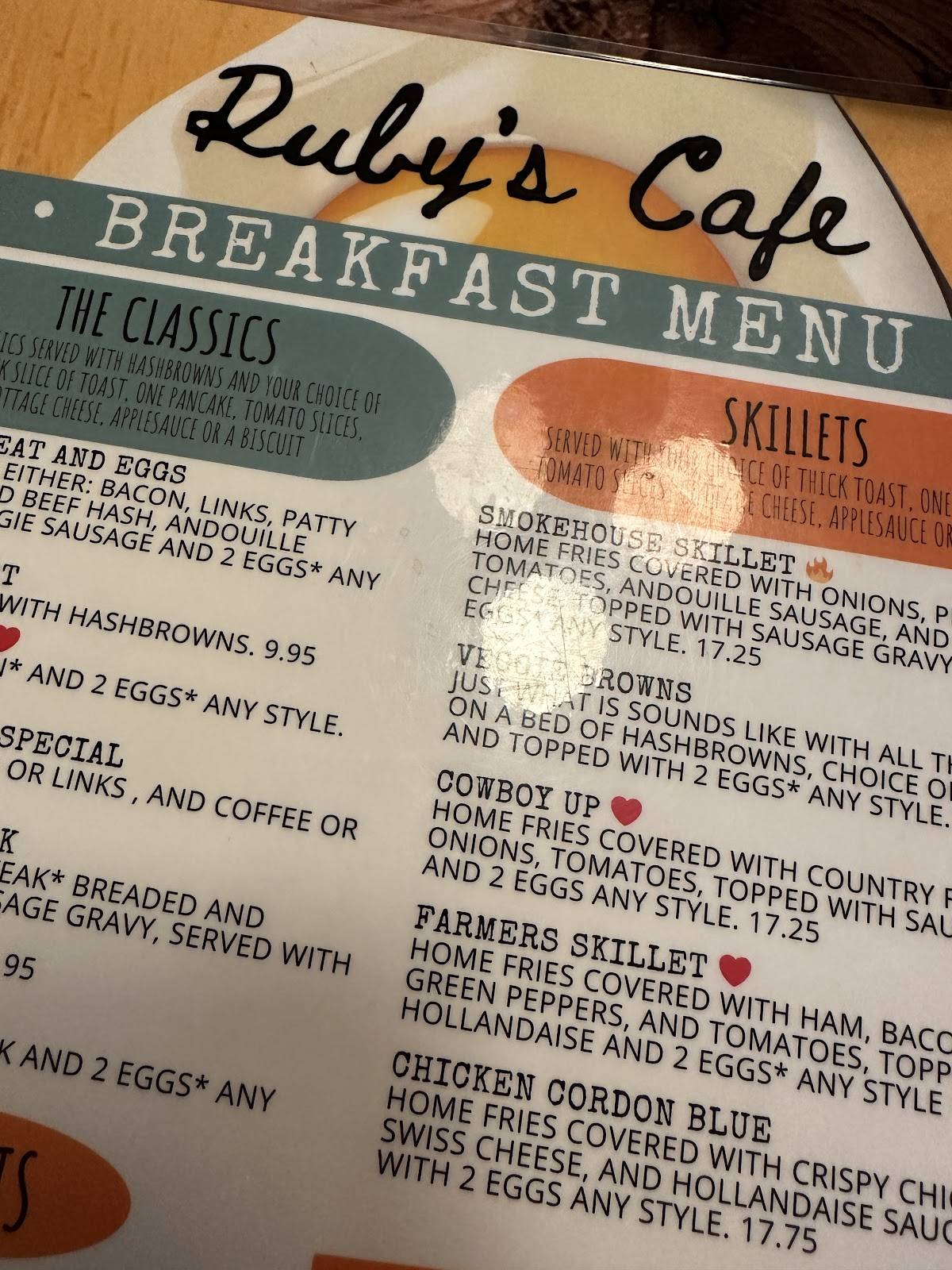 Menu at Ruby's Cafe, Missoula