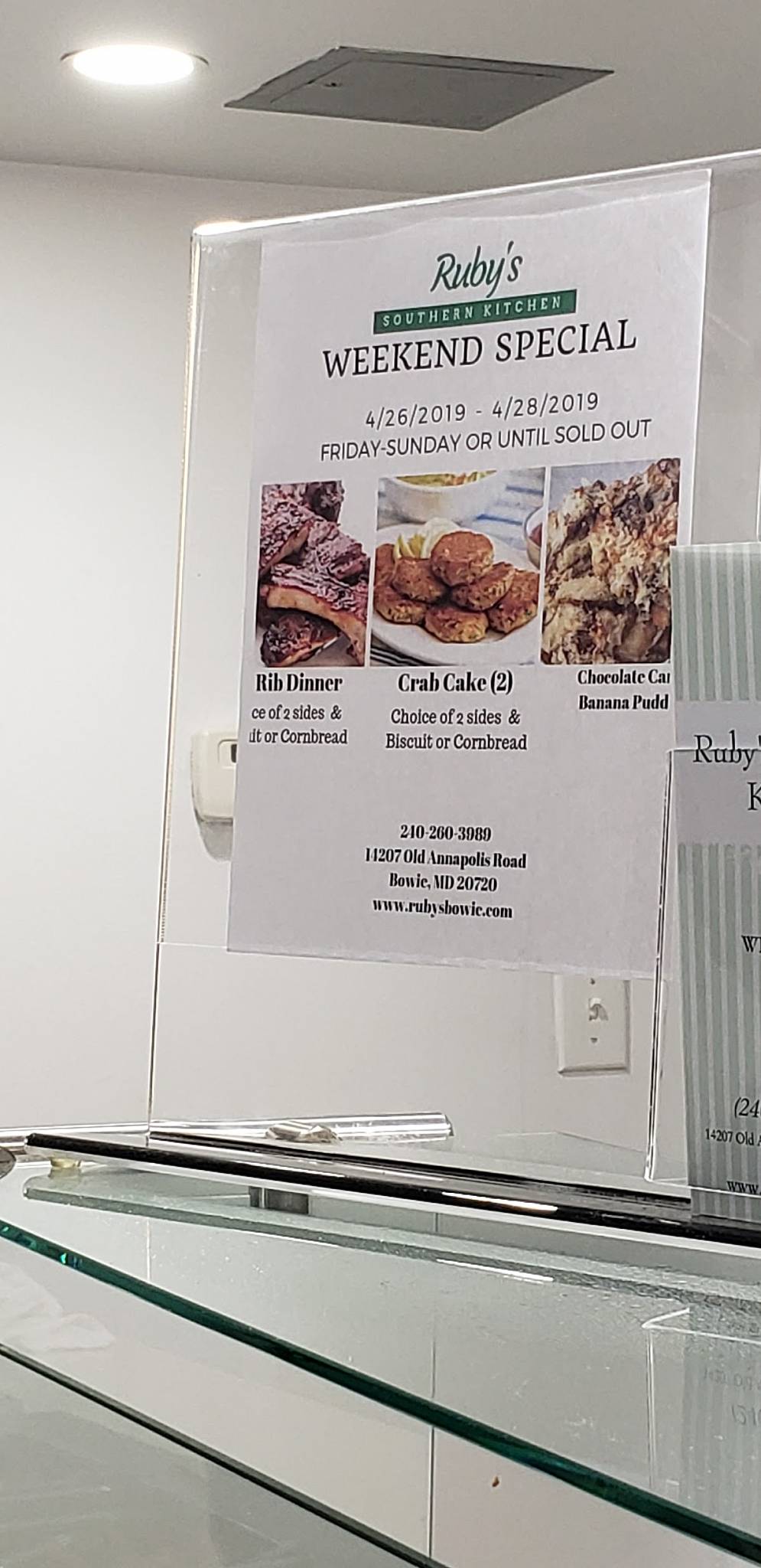 Menu at Ruby's Southern Comfort Kitchen restaurant, Bowie