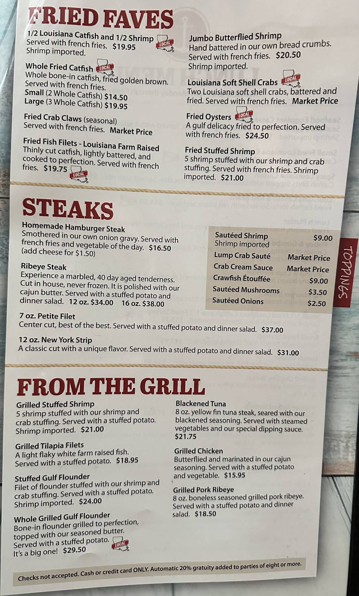 Menu at Rudy's Seafood and Steakhouse, Baton Rouge
