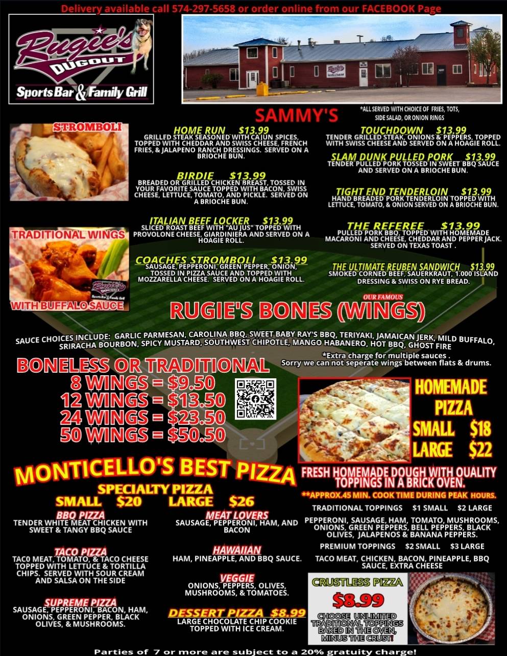Menu at Rugies Dugout pub & bar, Monticello