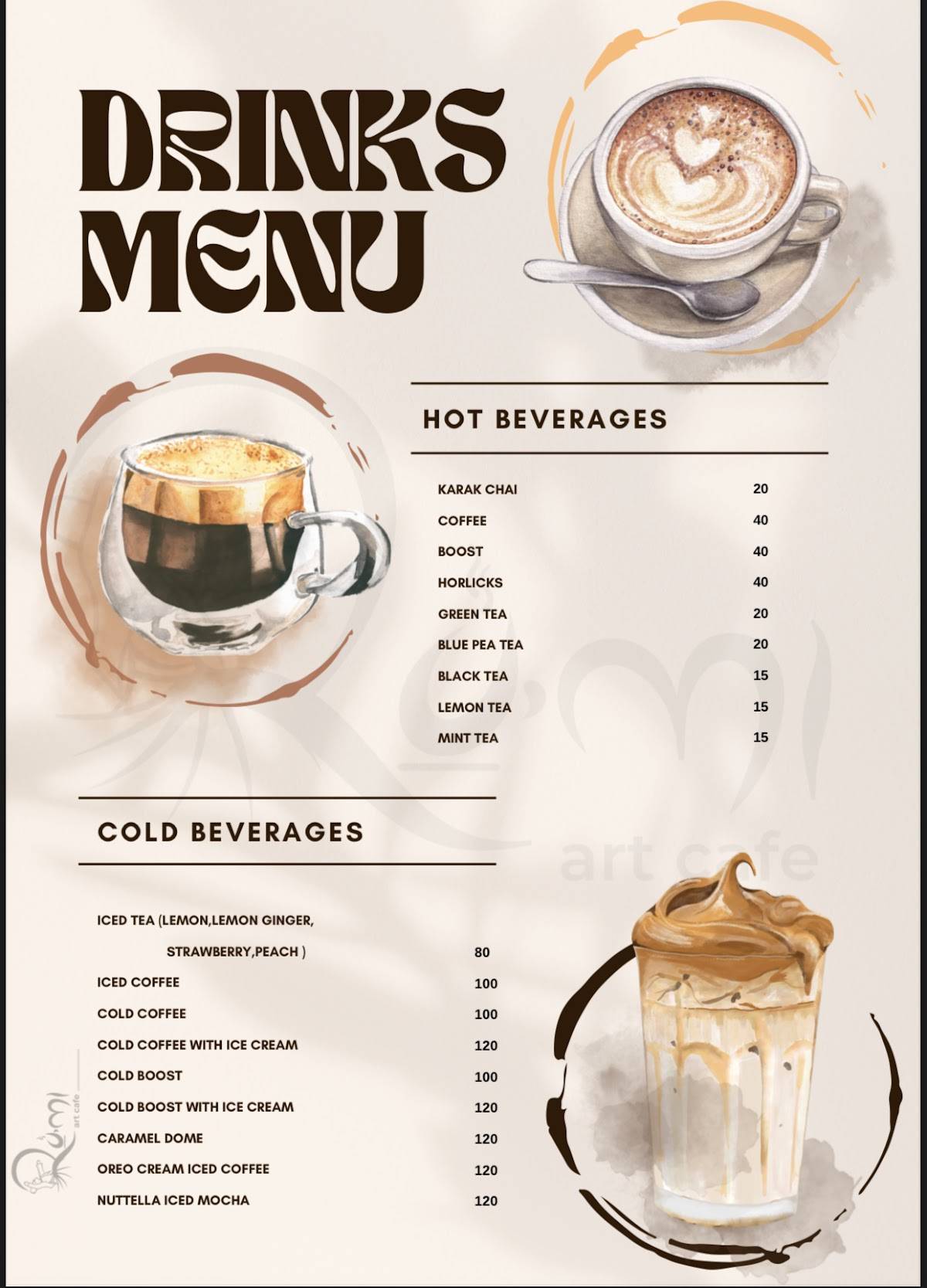 Menu at Rumi Art Cafe, Mukkam