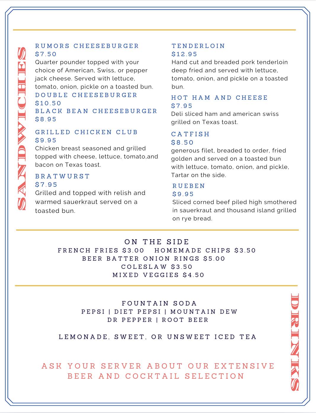 Menu at Rumor Has It... Bar & Grill, Hannibal