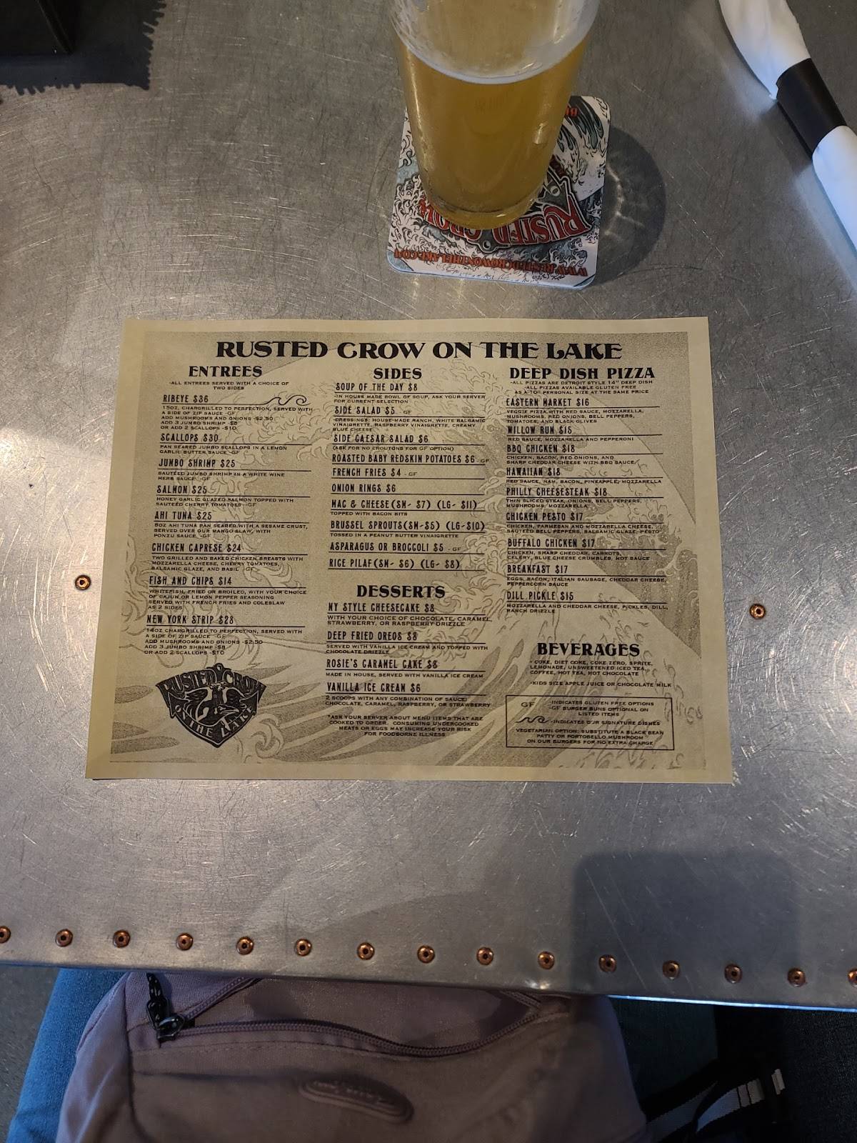 Menu at Rusted Crow on the Lake pub & bar, Belleville