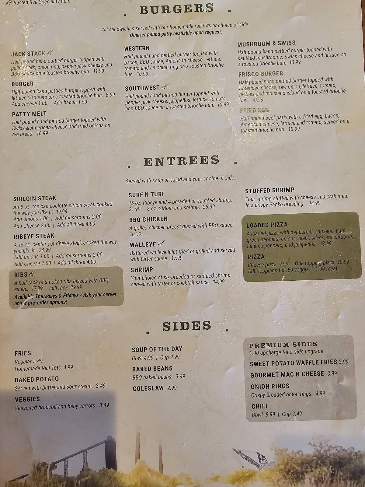 Menu at Rusted Rail Bar & Grill, Underwood