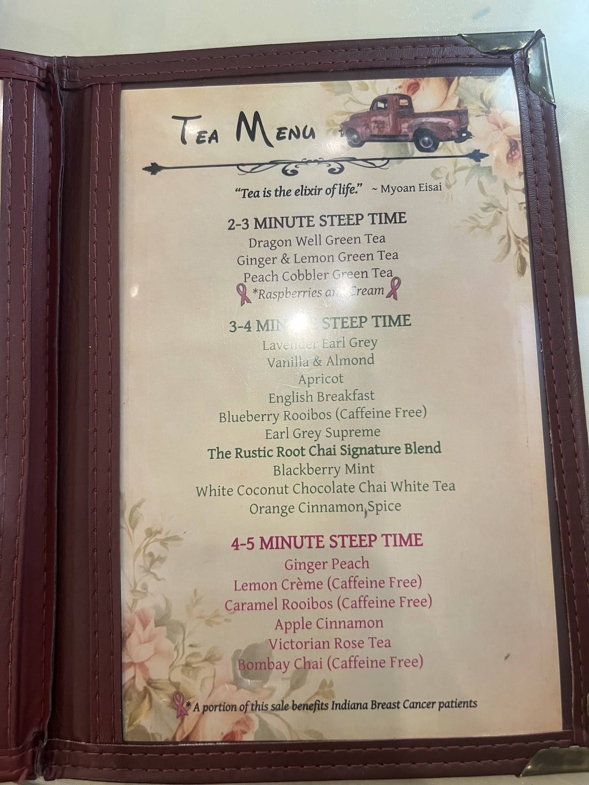 Menu at Rustic Root restaurant, Beech Grove