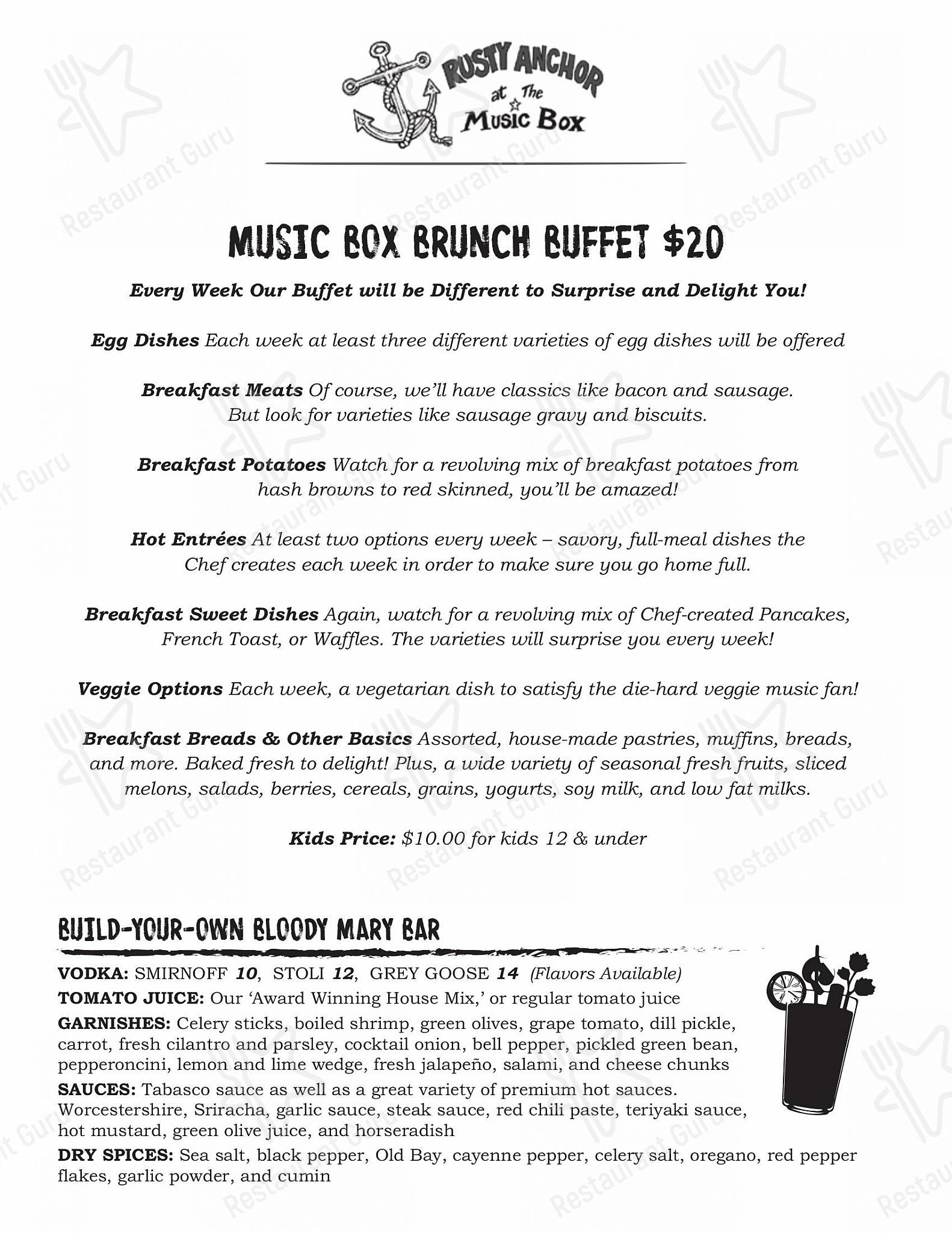 Menu at Rusty Anchor steakhouse, Cleveland, Main Ave