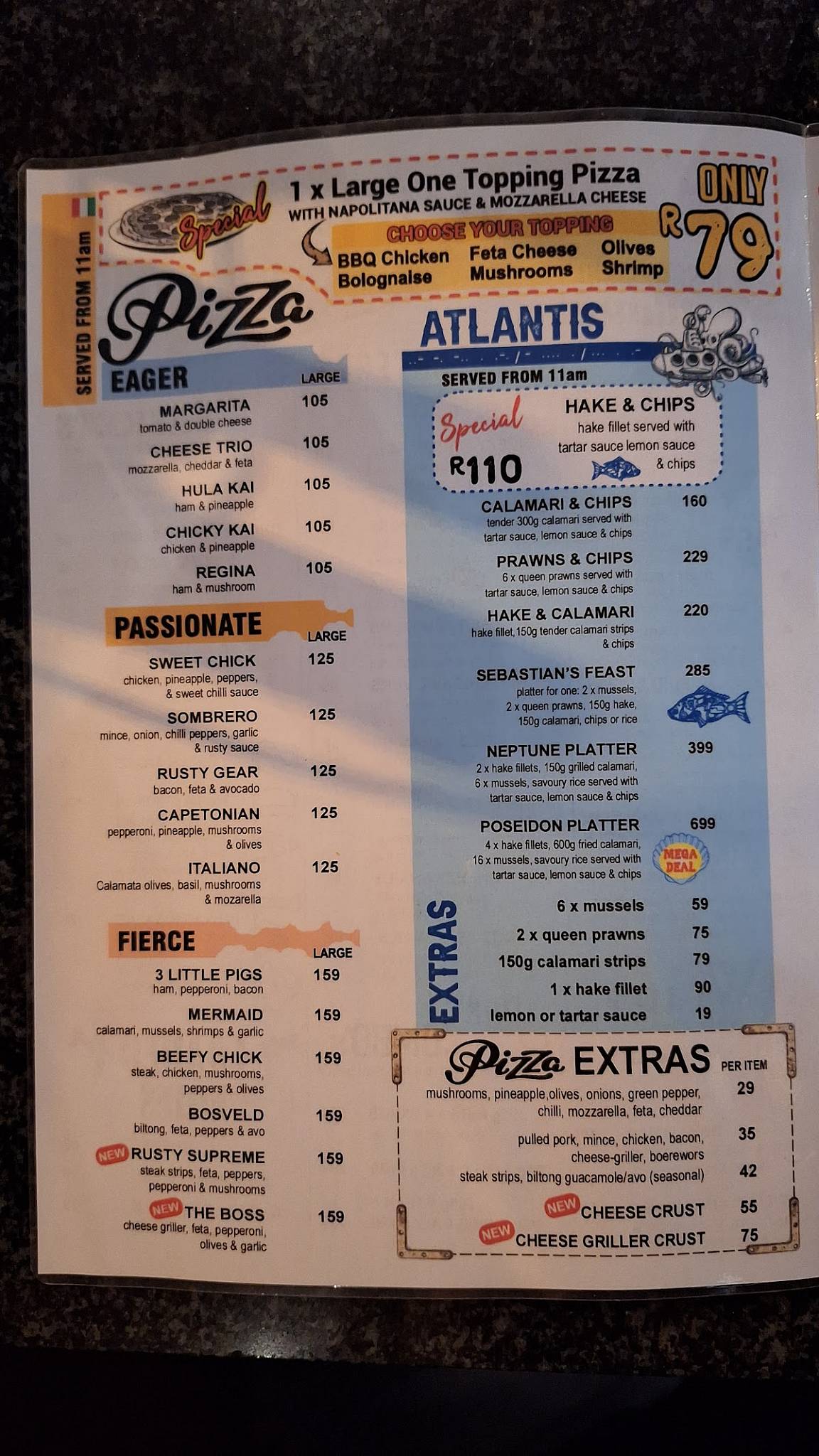 Menu at Rusty Grille restaurant, Bela-Bela