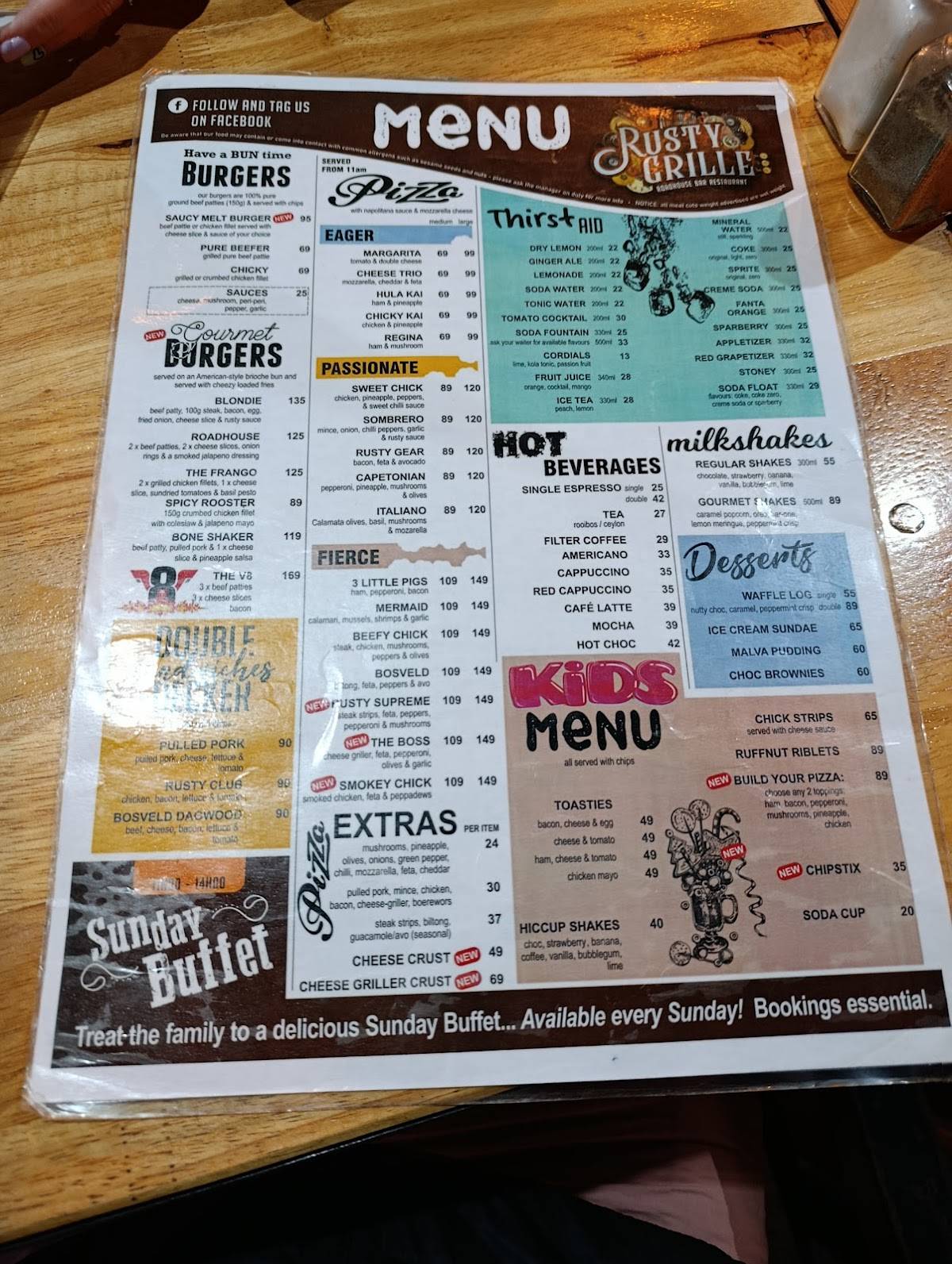 Menu at Rusty Grille restaurant, Bela-Bela