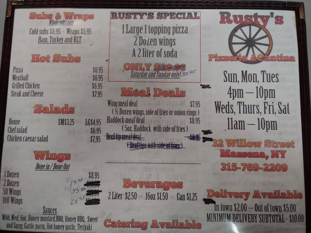 Menu at Rusty Wheel Tavern restaurant, Massena