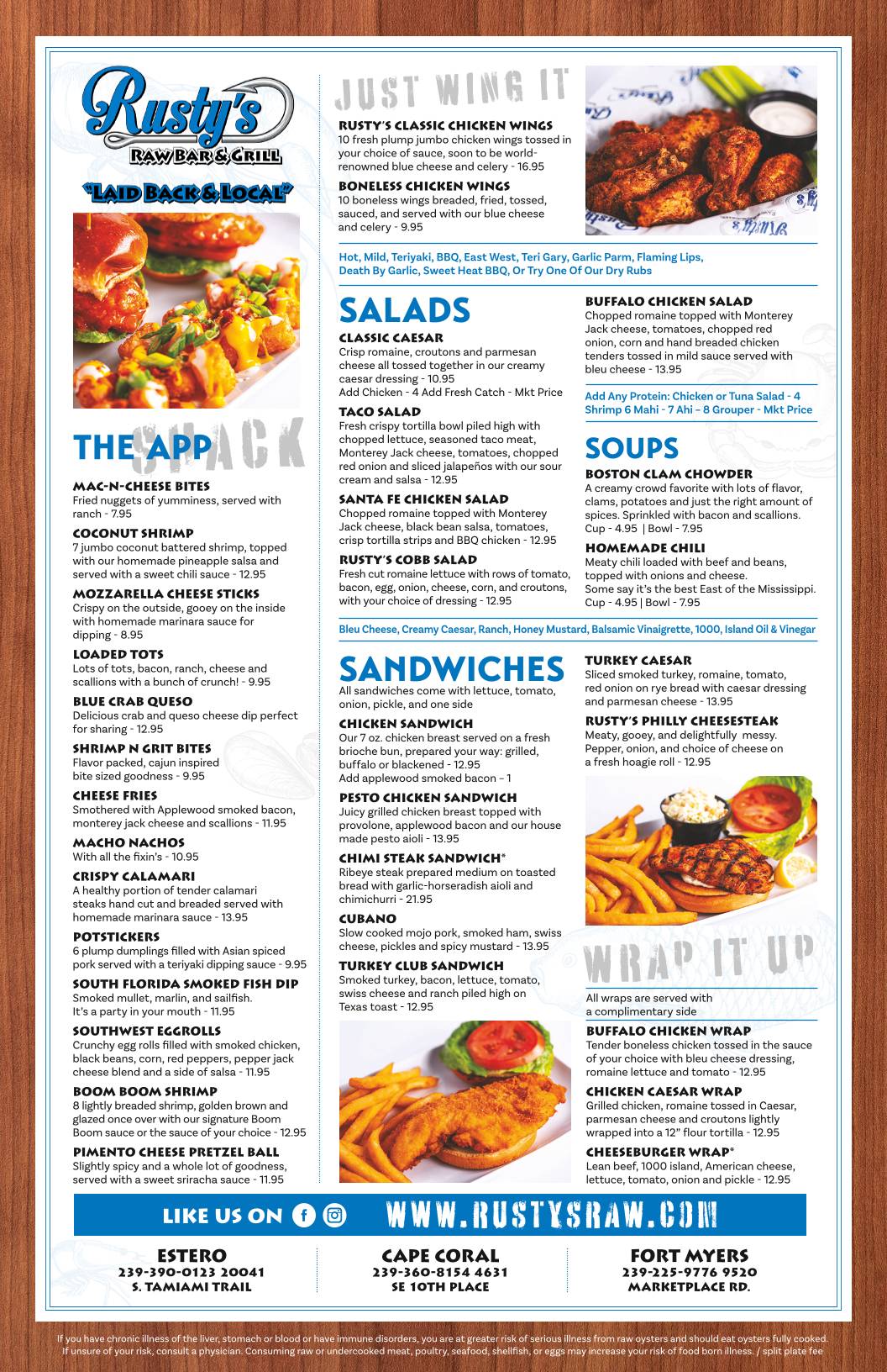 Menu at Rusty's Raw Bar & Grill, Fort Myers, Marketplace Rd