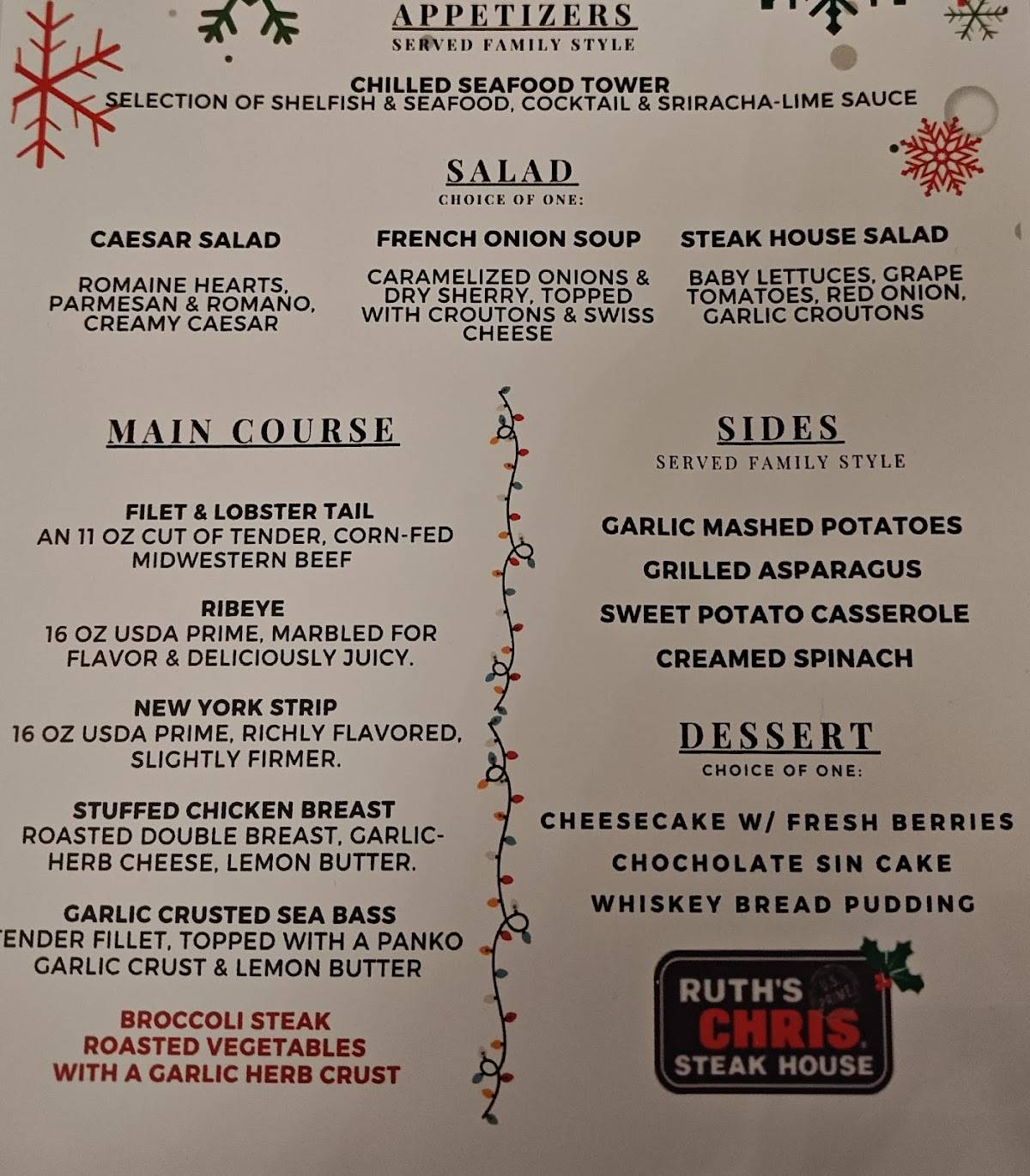 Menu at Ruth's Chris Steak House pub & bar, Lake Mary