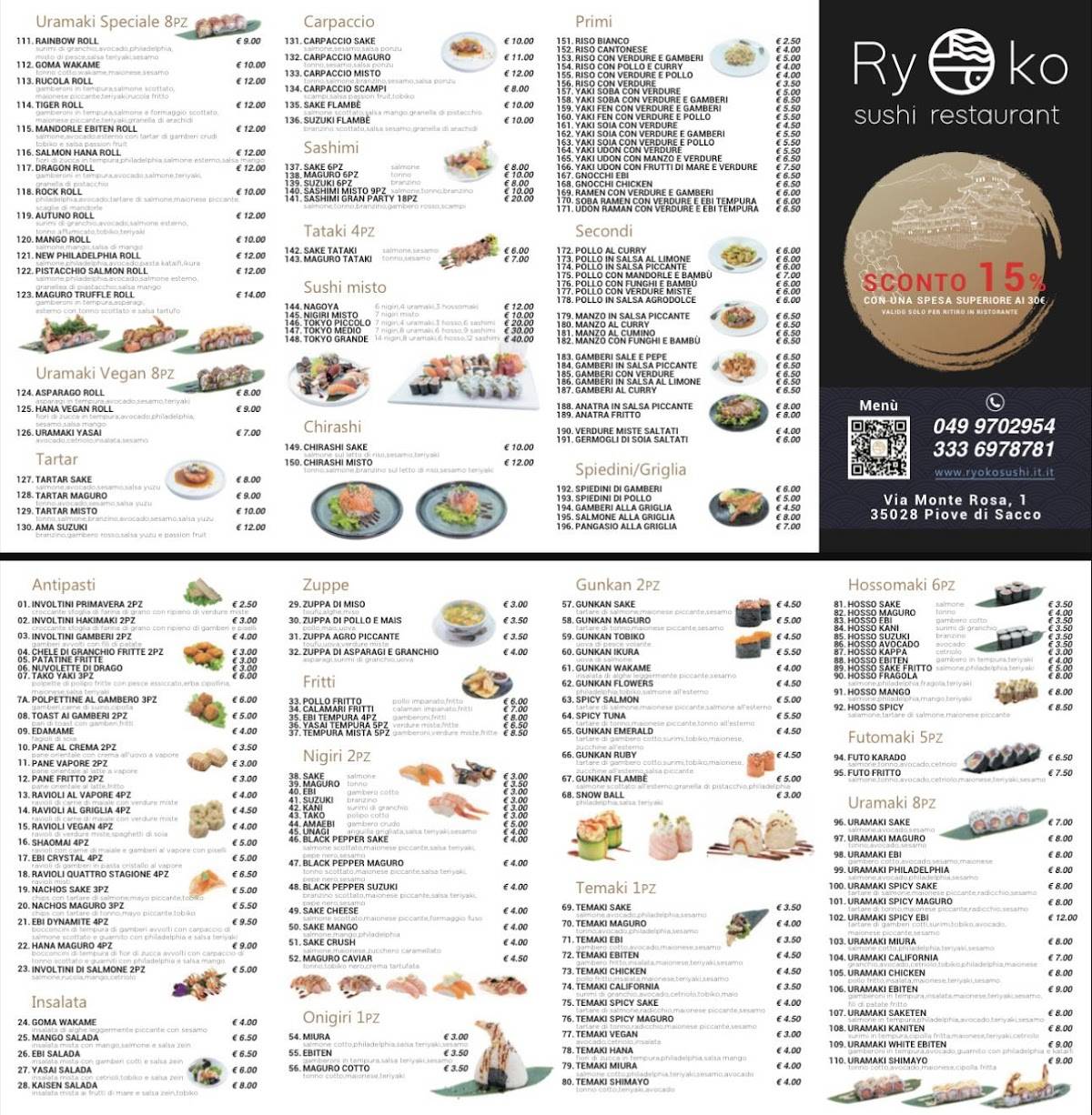 Menu at Ryoko Sushi Restaurant - Piove di Sacco, Arzerello