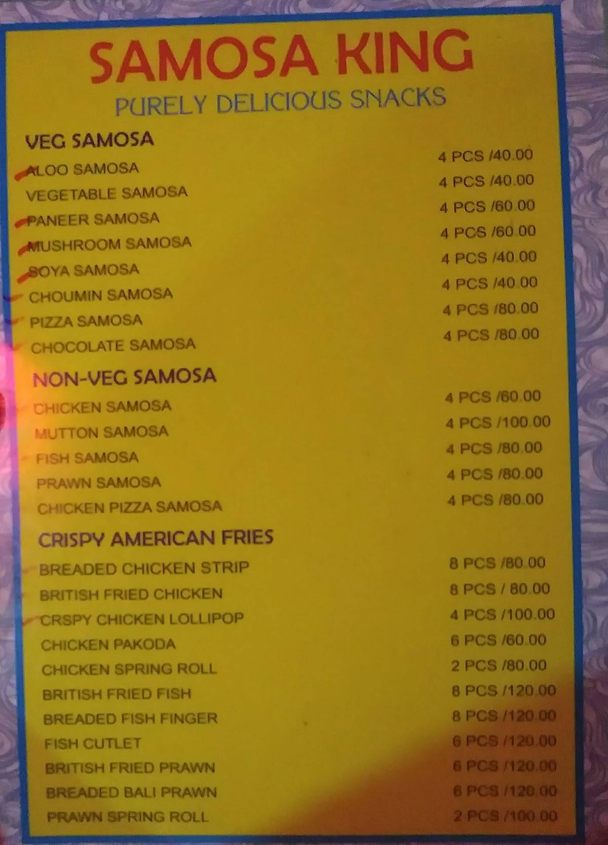 Menu at SAMOSA KING, Bhubaneswar, Sachivalaya Marg