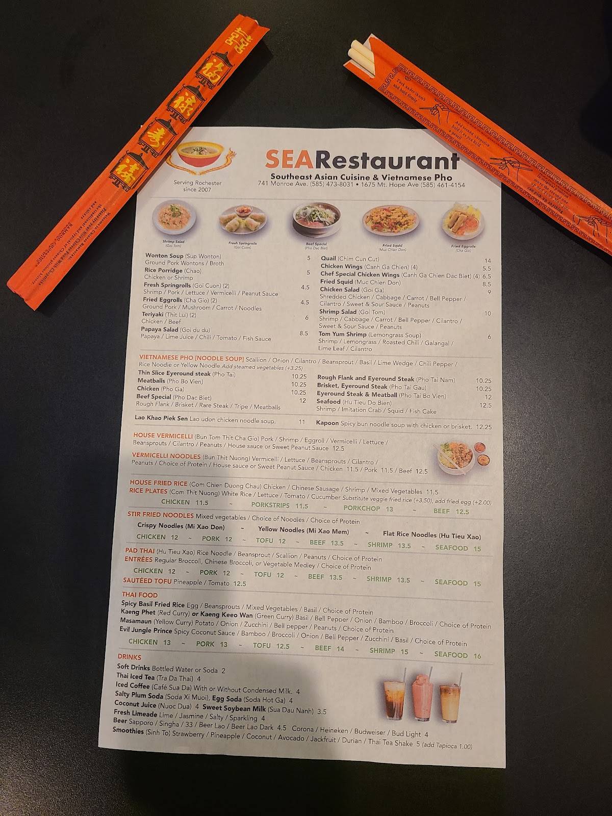 Menu at SEA Restaurant, Rochester, Mt Hope Ave