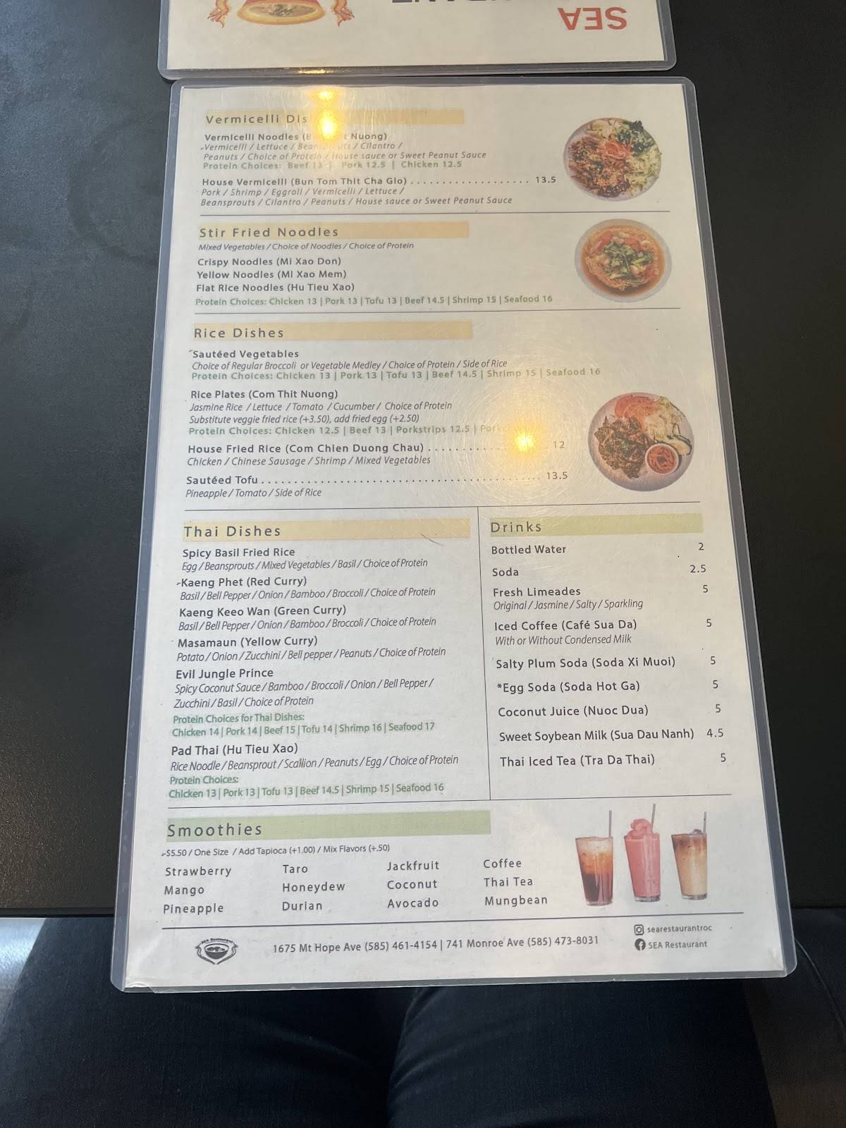 Menu at SEA Restaurant, Rochester, Mt Hope Ave