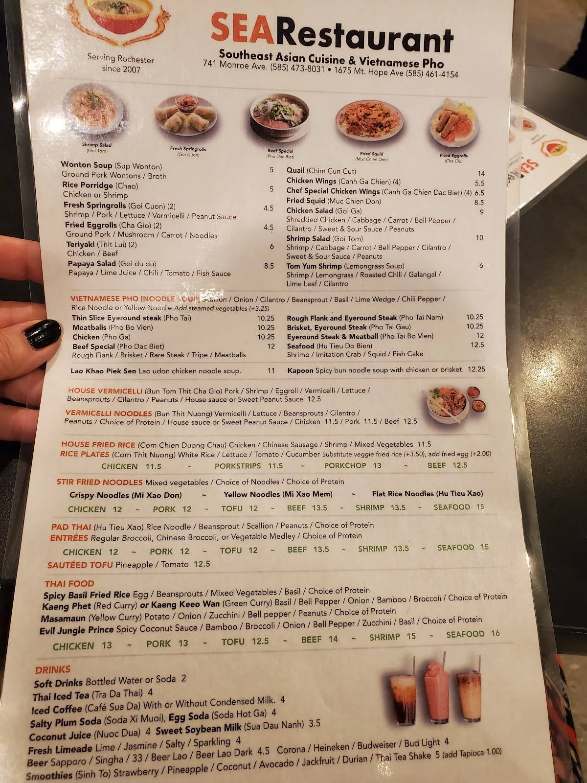 Menu at SEA Restaurant, Rochester, Mt Hope Ave