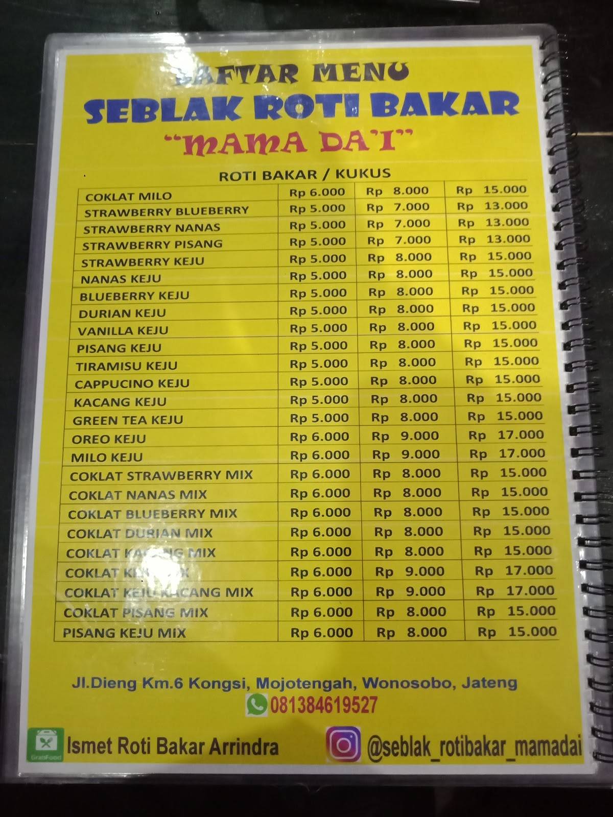 Carta del restaurante SEBLAK "MAMA DA'I", Wonosobo
